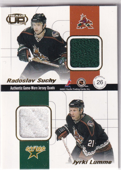 2001-02 Pacific Heads Up Quad Jerseys #26 Sean Burke/Teppo Numminen ...
