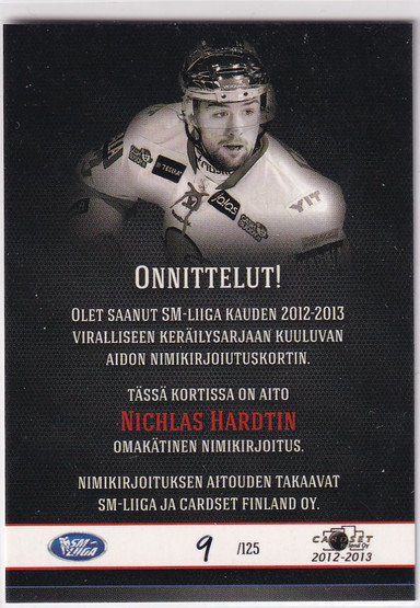 2012-13 Cardset Signature Nichlas Hardt /125 – Euro Elite Cards