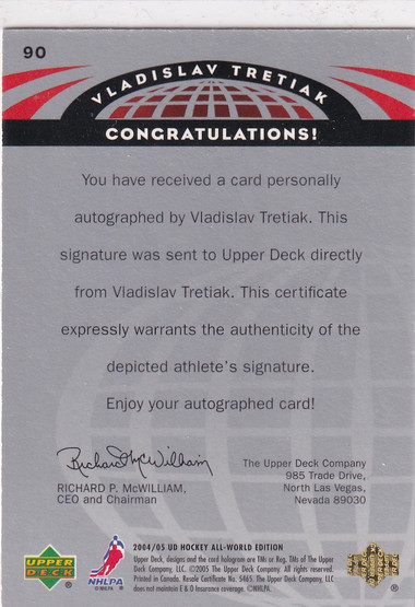 2004-05 UD All-World Autographs #90 Vladislav Tretiak – Euro Elite Cards